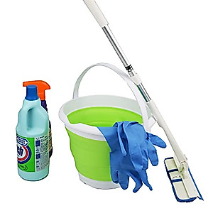 SAMMART Collapsible Plastic Bucket - Foldable Tub - Portable Fishing Water Pail - Space Saving Outdoor Waterpot (White/Grass Green, 8.5L Round)