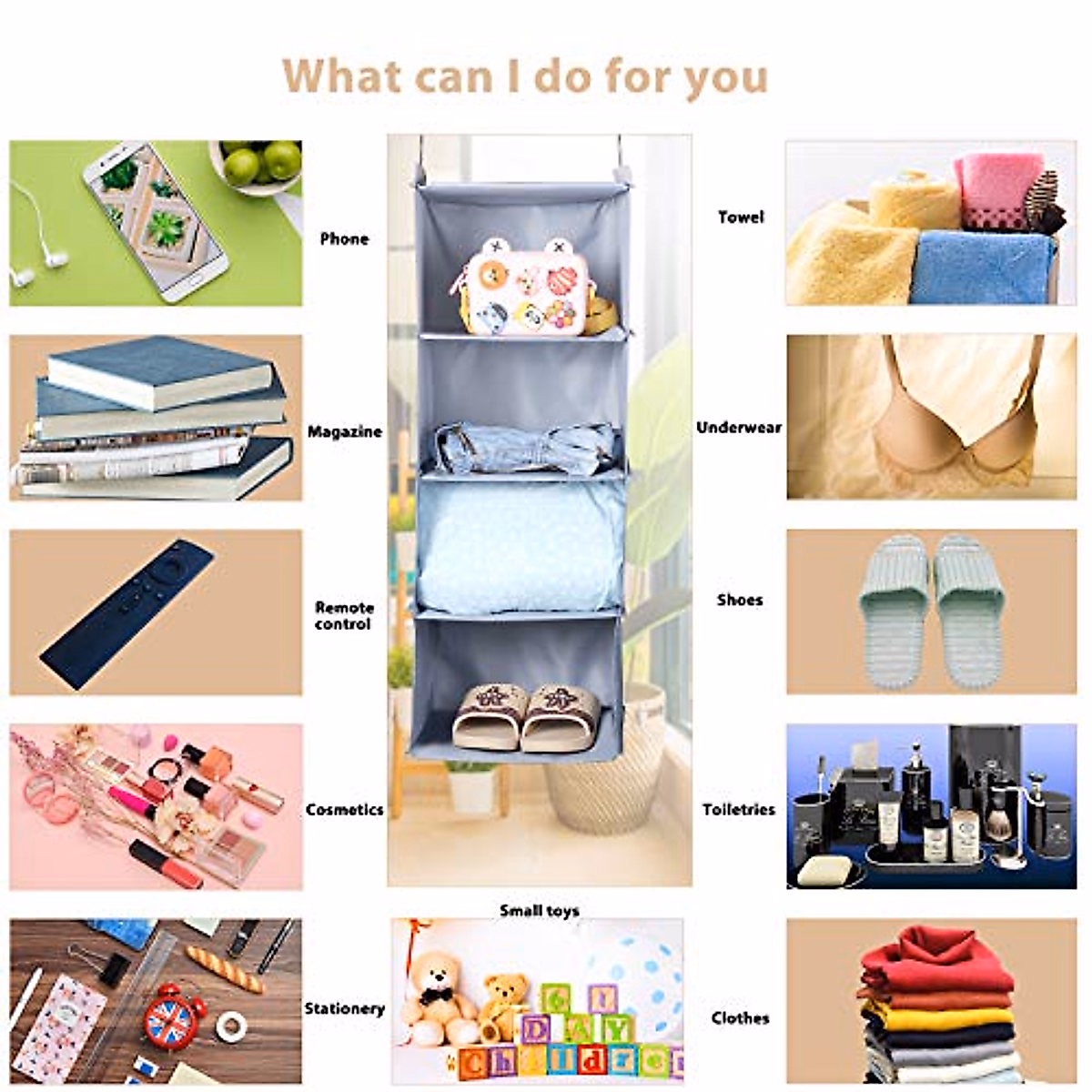 2 Packs Hanging Shoe Organizer with 4-Shelf, Sturdy Hanging Closet Organizer for Shoes, Clothes, Handbag, Foldable Hanging Closet Shelves ,Thickened Washable Oxford Fabric, 35.6"H* 12.2"W*11.8"D