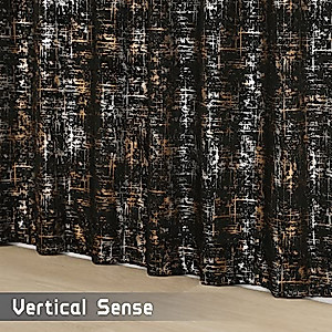 Lecloud Snow 100% Blackout Velvet Curtains 84 Inches Length 2 Panels，Gold Foil Printed Thermal Insulated Energy Saving Drapes for Living Room, Noise Reducing Black Curtain for Bedroom, 52" Wx84 L