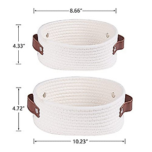 Small Basket for Organizing Small Cotton Rope Woven Storage Bins Dog Toy Bin Mini Rope Basket Small Organizer Bins Little Basket with Handle for Kids Baby Cloth Christmas Gift Empty, XS White 2 Pack