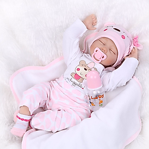 OCSDOLL Reborn Baby Dolls 22" Cute Realistic Soft Silicone Sleeping Baby Dolls Real Newborn Baby Doll Girl with Closed Eyes