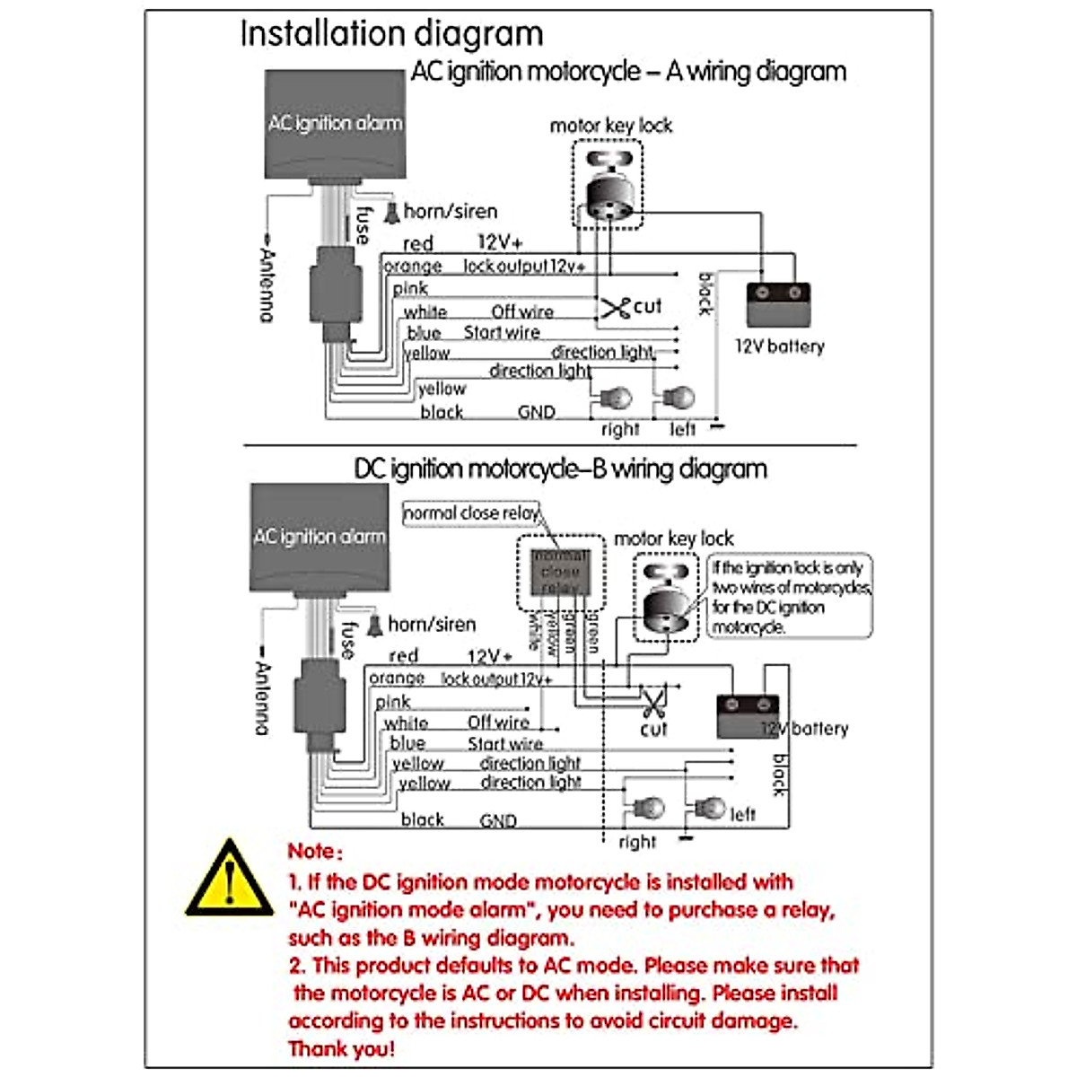 DC12V Motorcycle Anti-Theft Alarm Security System Remote Control Engine Start Bike Anti-Hijacking Cutting Off Remote Engine Start Arming Disarming