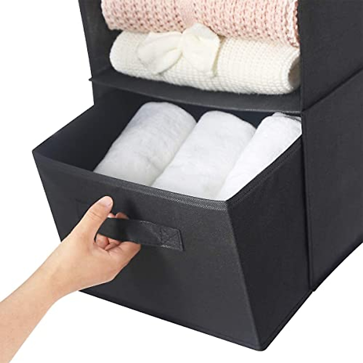 MAX Houser Hanging Shelf Closet Storage Organizer Removable Drawers ，Hanging Storage Organizer Hanging Sweater 2 Sock Underwear Drawers for Closet, Bedroom, Black