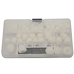 Didamx 120Pcs M3 M4 M5 M6 M8 M10 M12 Nylon Acorn Dome Cap Head Hex Nuts Assortment Kit