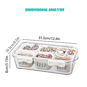 Mimeile Fruit Serving Trays with Lid Divided Veggie Tray Snack Serving Platter Vegetable Storage Box Draining Basket Fridge Organizer Container for Salad Cooking Party Picnic Travel