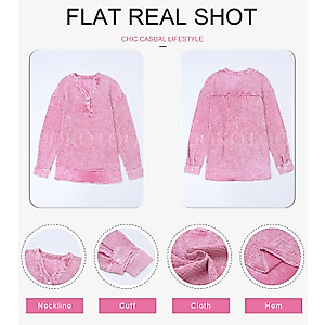 Dokotoo Womens Fashion Fall Clothes Button V Neck Long Sleeve Shirts Cotton Office Workout Pullover Blouses Tops Resort Wear for Women Tops Dressy Casual Small Pink
