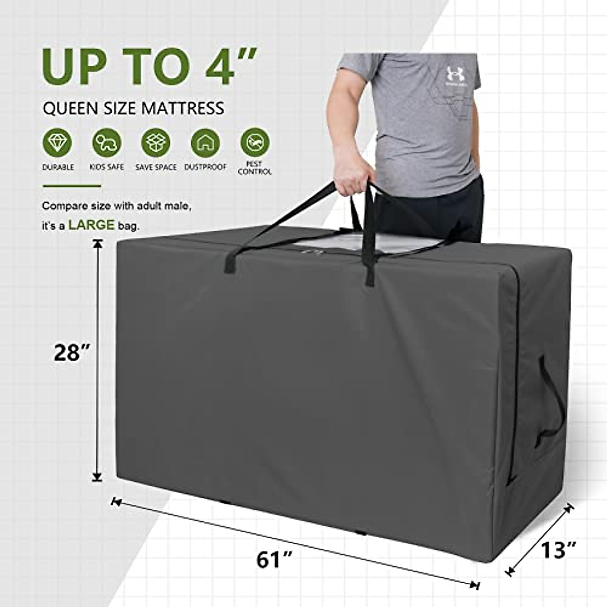 Cuddly Nest Folding Mattress Storage Bag - Heavy Duty Carry Case for Tri-Fold Guest Bed Mattress (Fits 4" Queen Mattress)