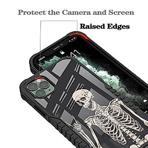 FJyuanqi Compatible with iPhone 13 Pro Max Case, Rock and Roll Skull Skeleton Bone Love Music Design Heavy Duty Anti Slip Shockproof Hard PC Back Soft TPU Prevention Protective Phone Case