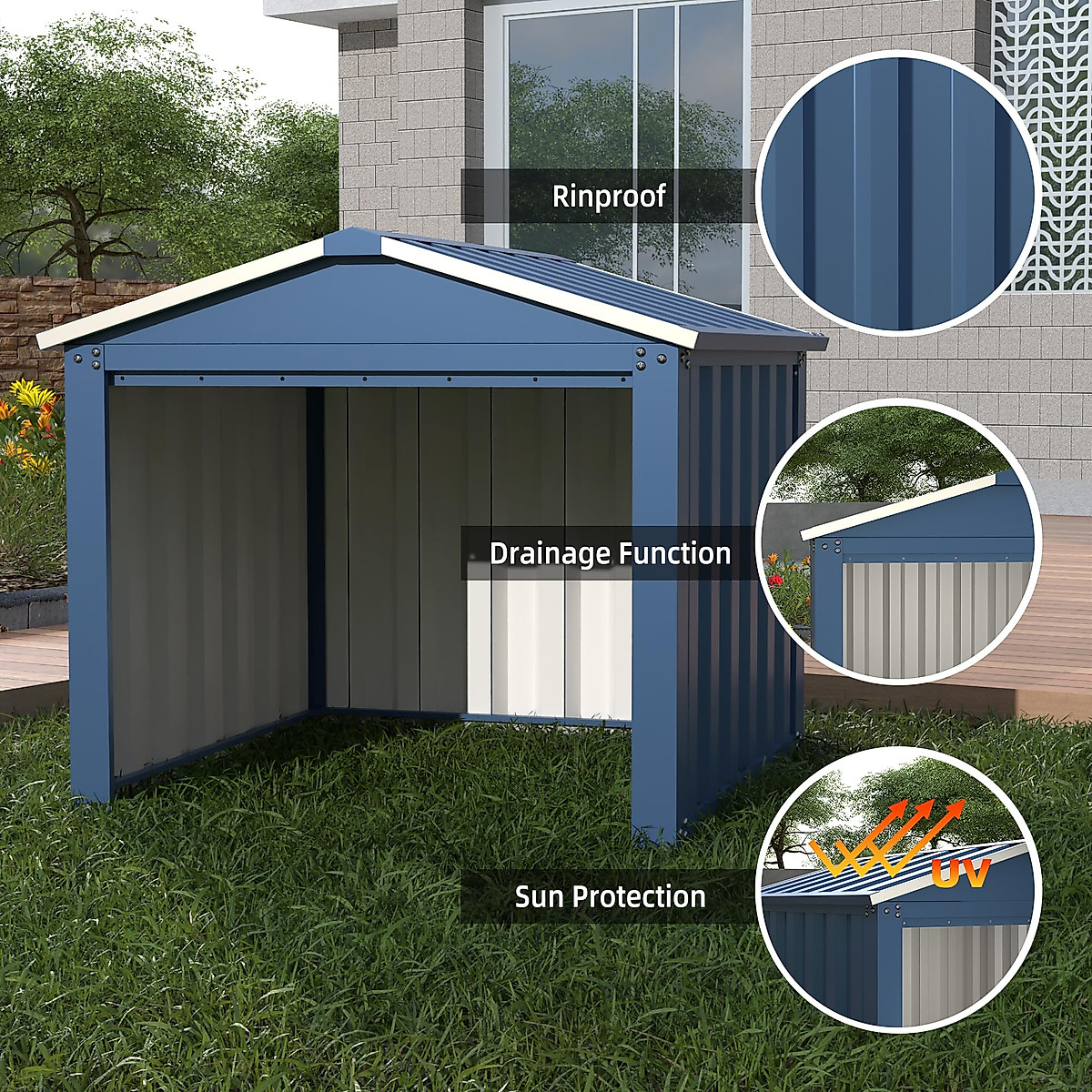 Aobabo Metal Outdoor Storage Shed, 3×3 FT Steel Utility Tool Shed Storage House Without Door, Metal Sheds Outdoor Storage for Backyard Garden Patio Lawn (H2'xW3'x D3') Blue&White