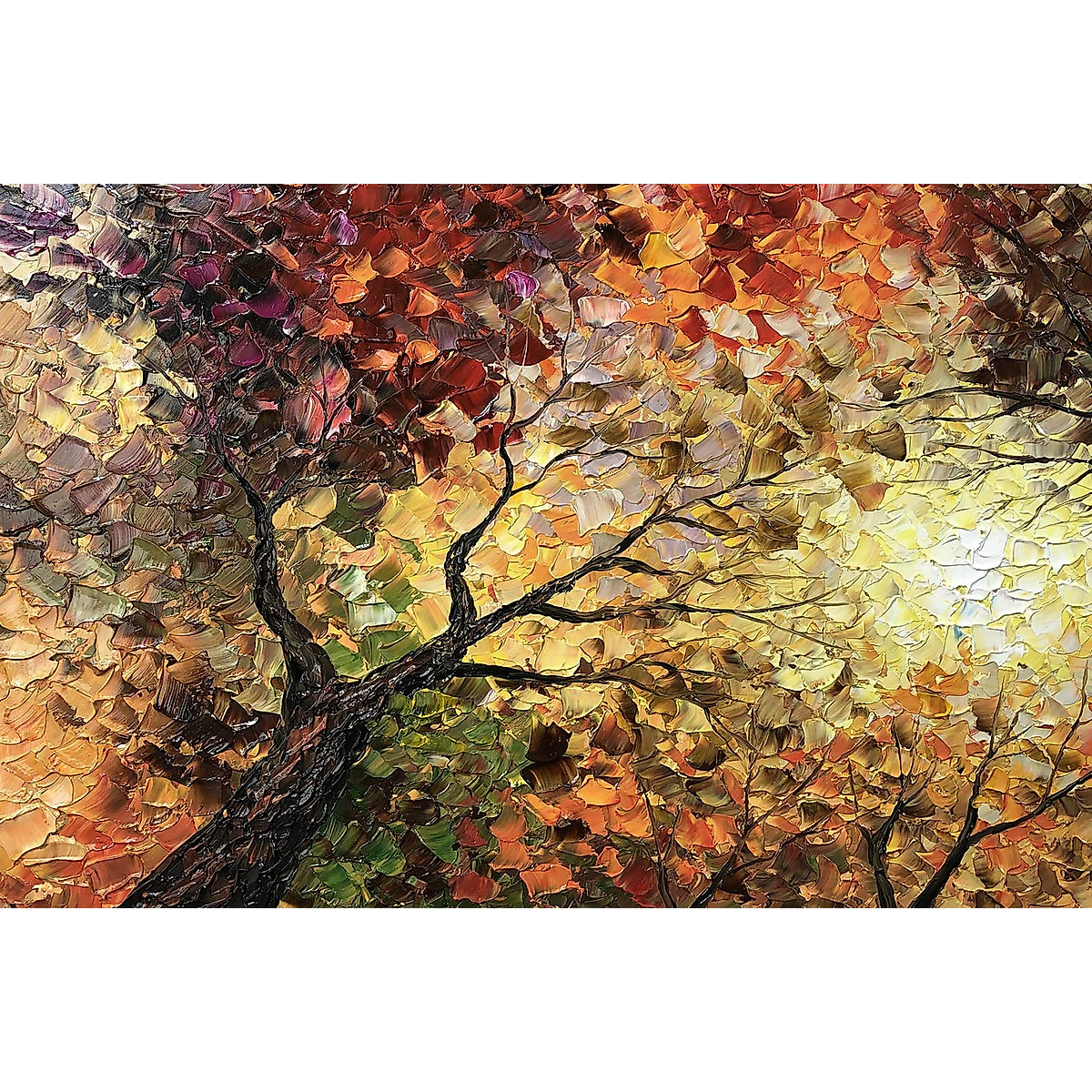 Tiancheng Art,24x48 Inch Modern Hand-Painted Tree Art Oil Painting Acrylic Abstract Wooden Frame Canvas Wall Art for Living Room Bedroom Office Hanging Art Residence Decorations