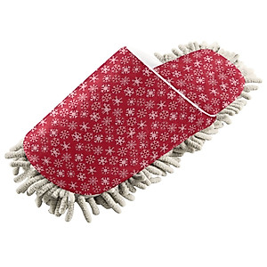 Christmas Snow Flakes Mop Slippers Shoes Cover for Floor Cleaning Washable Hair Dust Dirty Cleaners Microfiber Mop Socks for House Kitchen Office