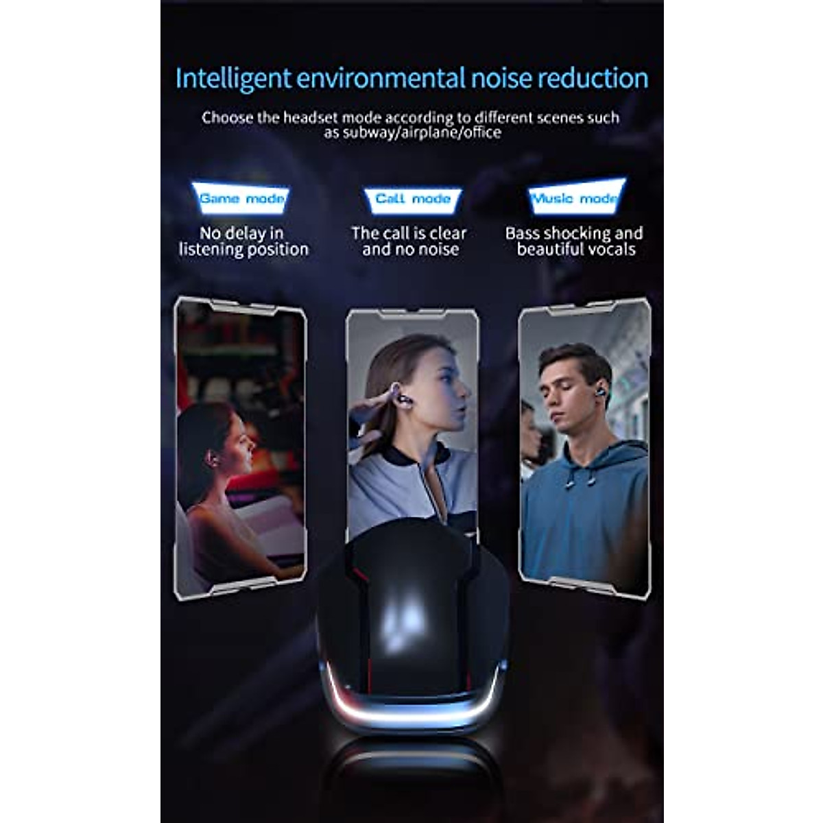 DARK WOLF True Wireless Earbuds Bluetooth 5.2 Wireless Earbuds,Touch Control with Wireless Charging Deep Bass Loud Sound Comfortable BL-F69 0