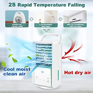 Ankuwa Personal Air Cooler, 4 in 1 Personal Desktop Cooling Fan 3 Speeds 7 Colors Light, Evaporative Portable Air Conditioner with 700ml Water Tank, Grey+White