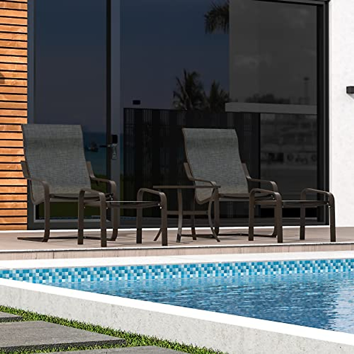 Domi Outdoor Patio Bistro Set of 5, C Spring Motion Chair, All-Weather Conversation Armchair with Ottoman & Quick Dry Textile for Porch,Deck,Yard,Garden,Lawn