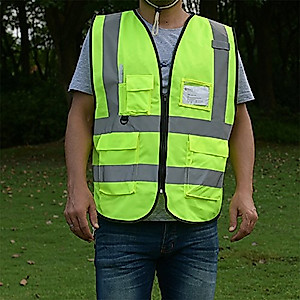 zojo High Visibility Safety Vests With Pockets, Wholesale Reflective Vest for Outdoor Works, Cycling, Jogging, Walking,Sports - Fits for Men and Women (Pack of 10, XL Neon Yellow)