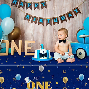 Tiamon 3 Pieces Boy 1st Birthday Party Tablecloths Party Supplies Little Man Table Cover for Baby Boy Baby Shower Decorations(Royal Blue)