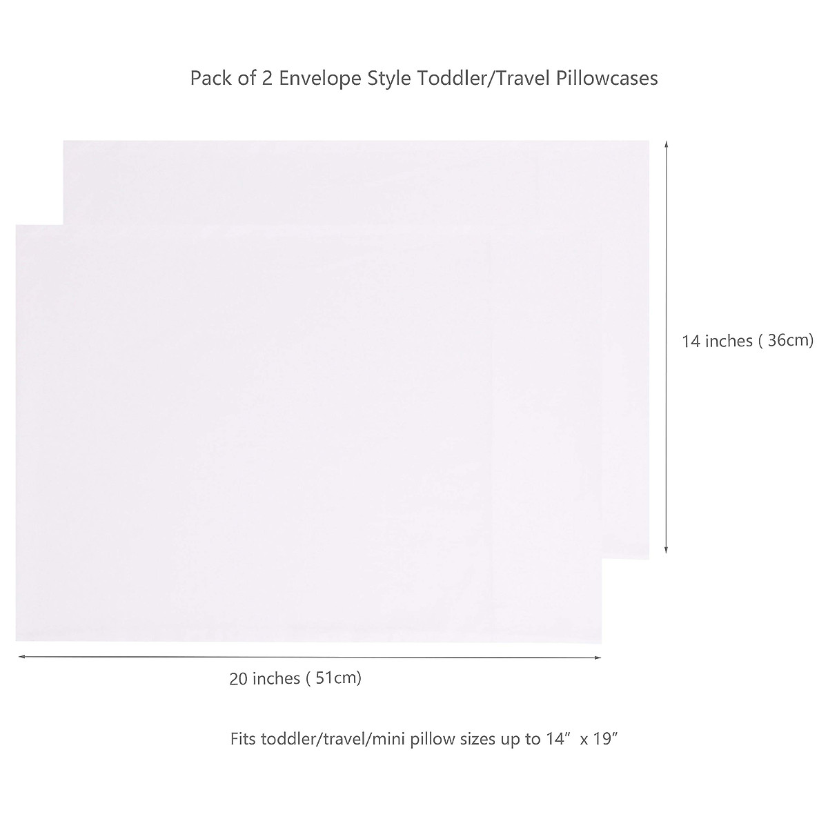 Belsden 600TC Cotton Toddler Pillowcase, 2 Pack Travel Pillow Case with Envelope Closure, 14x20in, Breathable Soft Moisture Wicking Pillow Covers Fit Small Pillow up to 14x19in, Pure White
