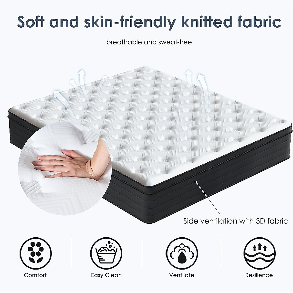 SogesSleep Queen Mattress 12 Inch Hybrid Mattress with Gel Memory Foam - Pressure Relief, CertiPUR-US & Fiberglass Free - Medium Firm Bed Mattress for Optimal Cooling and Comfort