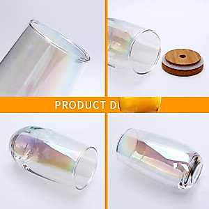 Ufrount Highball Glasses Set of 6,Tall Drinking Glass Cups with Lids and Straws,16 OZ Iridescent Glassware Water Glass Tumblers for Cocktail,Juice, Whiskey,Beer,Soda