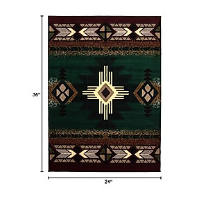 Champion Rugs Southwest Native American Navajo Aztec Tribal Indian Hunter Green Carpet Area Rug (2 Feet X 3 Feet)