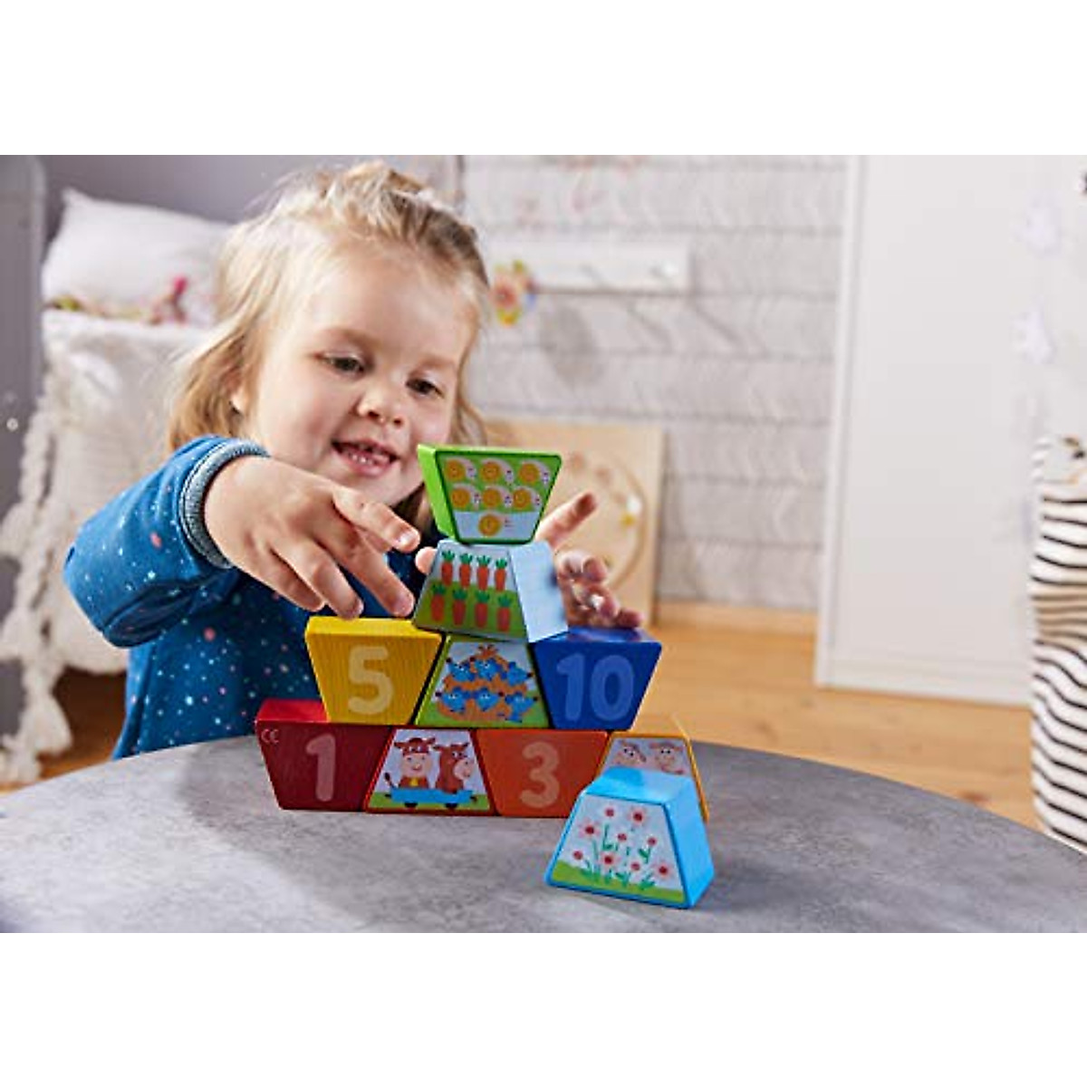 HABA Numbers Farm Counting and Stacking Wooden Blocks (Made in Germany)