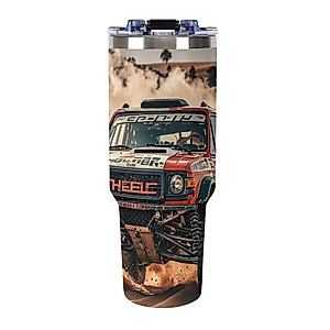 FHESDCW Off-road Racing Tumbler with Handle And Straw 40 Oz Leak Proof Large Capacity Car Cup Cupholder Friendly Stainless Steel Travel Coffee Mug Keep Cold Or Hot Black-style