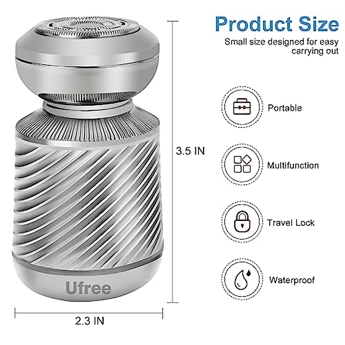 Ufree Mini Shaver Travel Razor, Pocket Portable Electric Shaves for Men Face, Mini Electric Razor for Men, IPX7 Waterproof Rotary Shaver Razor, Beard Trimmer for Men, Mens Grooming Kit, Gifts for Men