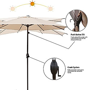 Abba Patio 9ft Patio Umbrella Outdoor Market Table Umbrella with Push Button Tilt and Crank for Garden, Lawn, Deck, Backyard & Pool, 8 Sturdy Ribs, Beige