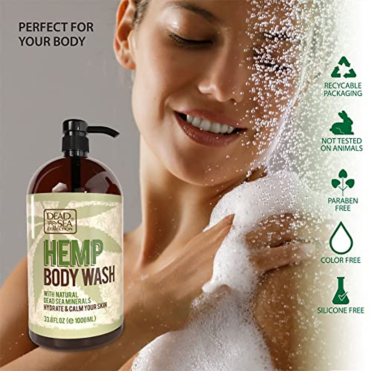 Dead Sea Collection Hemp Body Wash for Women and Men - with Dead Sea Minerals and Hamp Oil - Cleanses and Moisturizes Skin - Pack of 2 (67.6 fl. oz)