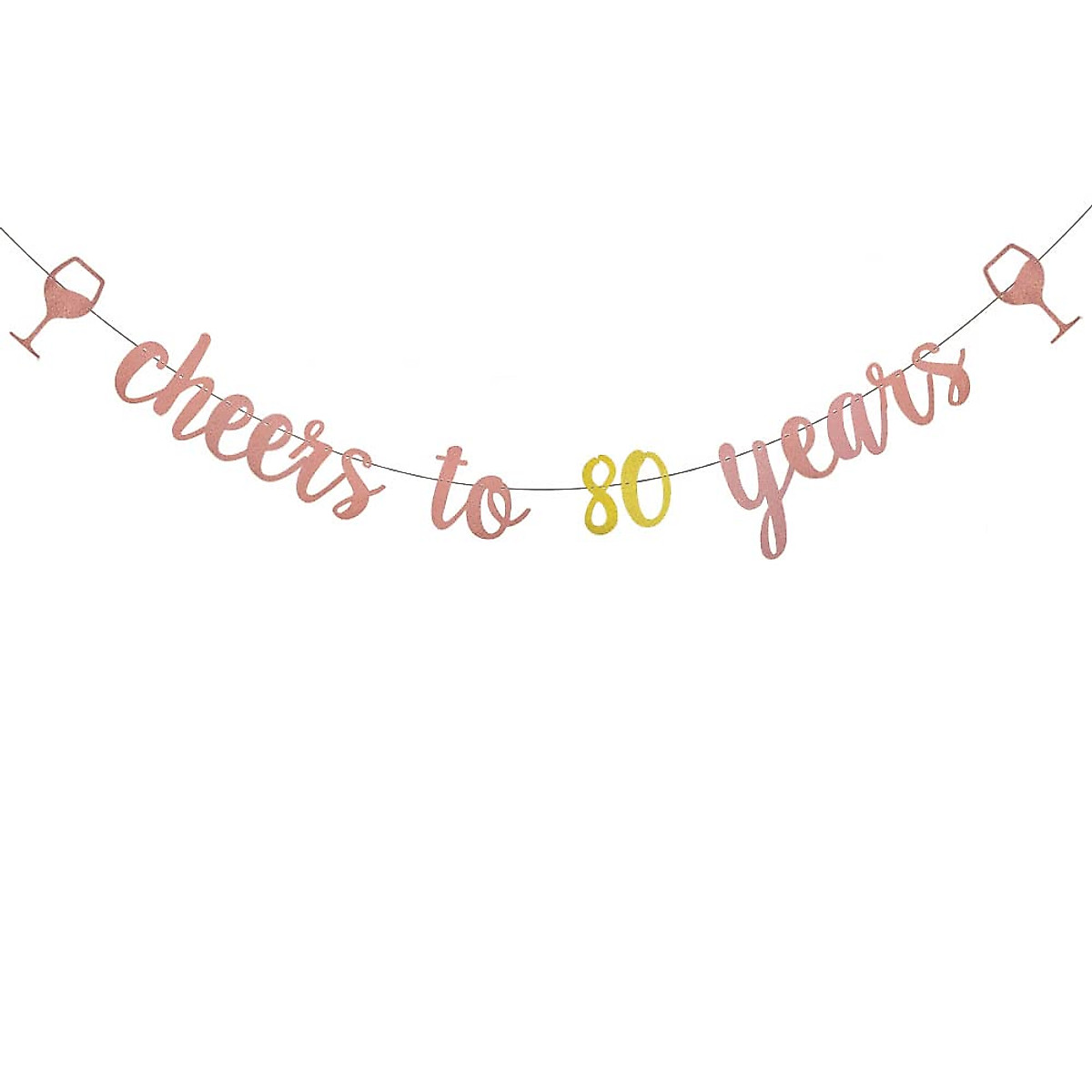 WEIANDBO Cheers to 80 Years Rose Gold Glitter Banner,Pre-Strung,80th Birthday/Wedding Anniversary Party Decorations Bunting Sign Backdrops,cheers to 80 years