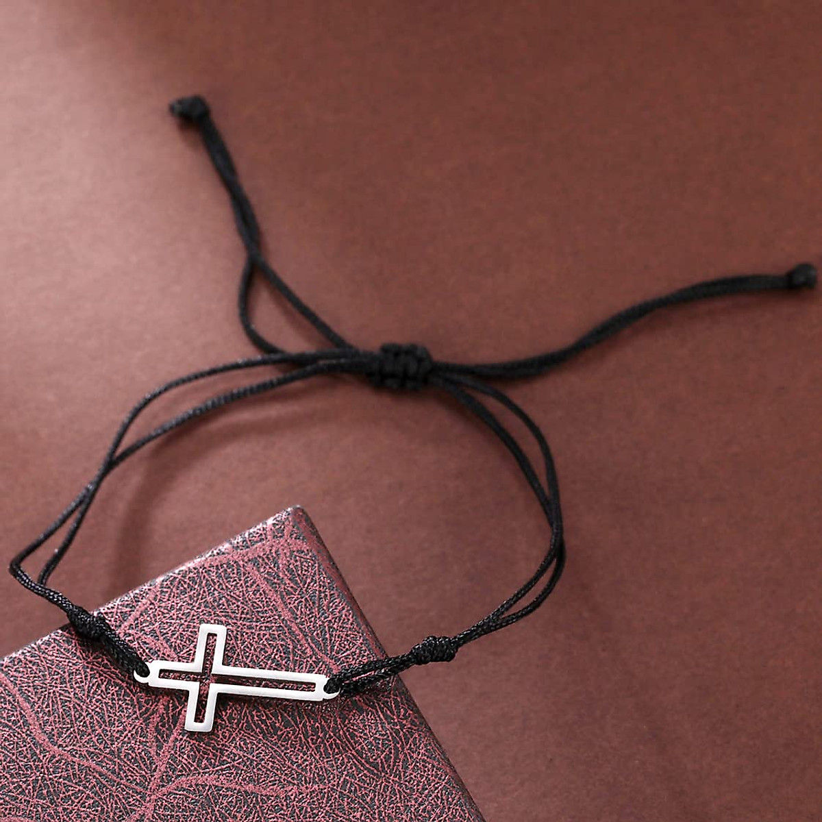 UNIFT Cross Bracelet For Women Men Stainless Steel Hollow Out Cross Adjustable Sideways Double Rope String Bracelet Christian Catholic Jewelry (silver, Stainless Steel)