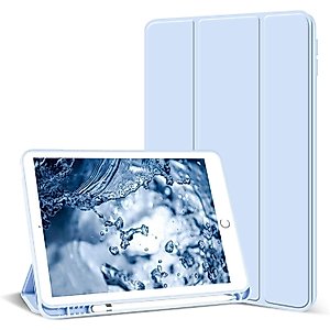 Aoub Case for iPad 6th Generation 2018/iPad 5th Generation 2017 9.7 inch, with Pencil Holder, Auto Sleep/Wake, Soft TPU Back Slim Lightweight Trifold Stand Smart Cover for iPad 9.7 6/5 Case- Sky Blue