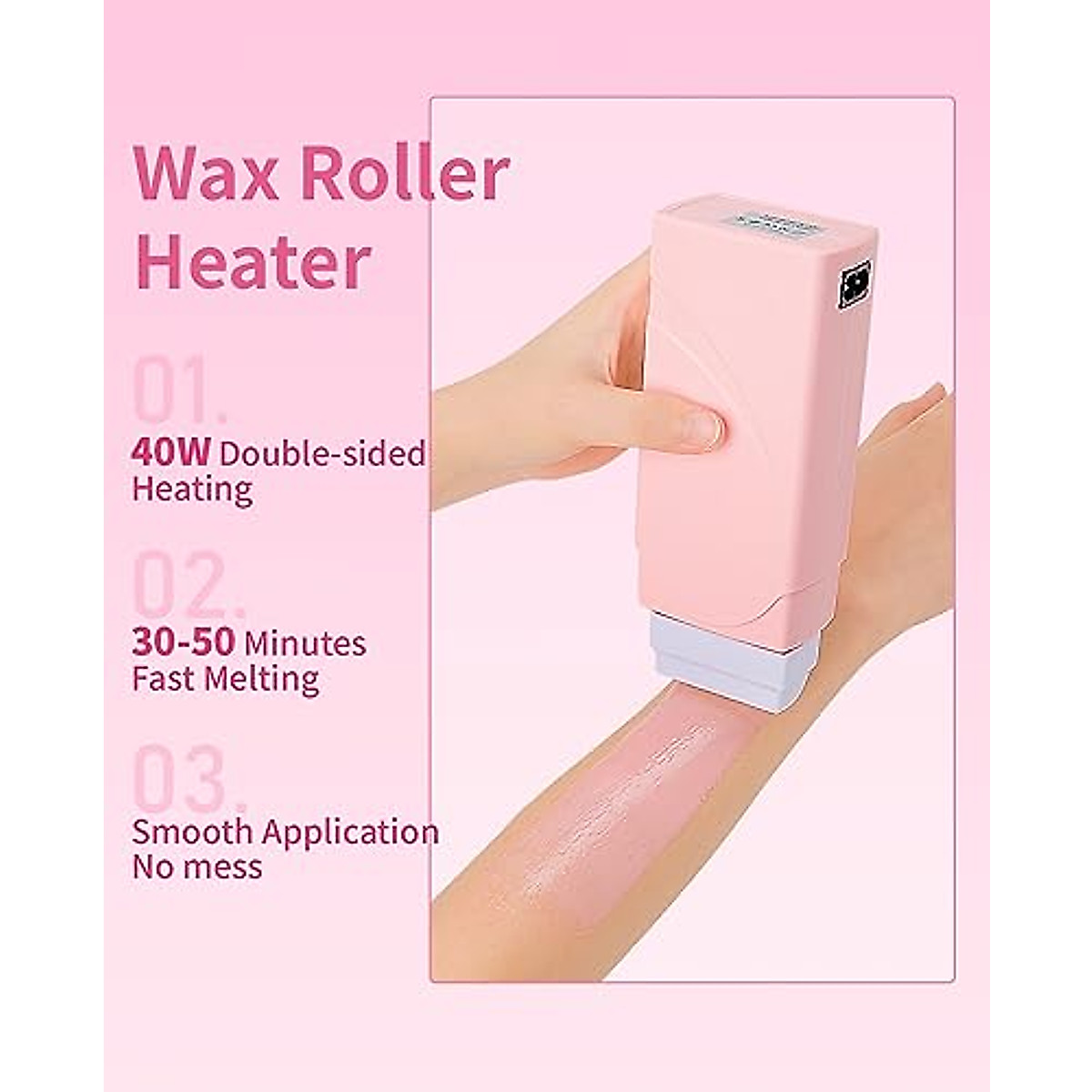 Waxing Kit, Wax Roller, Roll On Wax Kit with 2 Honey & 1 Rose Roll on wax, 50 Non-Woven Wax Strips, Soft Wax Warmer for Hair Removal, At Home Waxing Roller Kit for Larger Areas of the Body