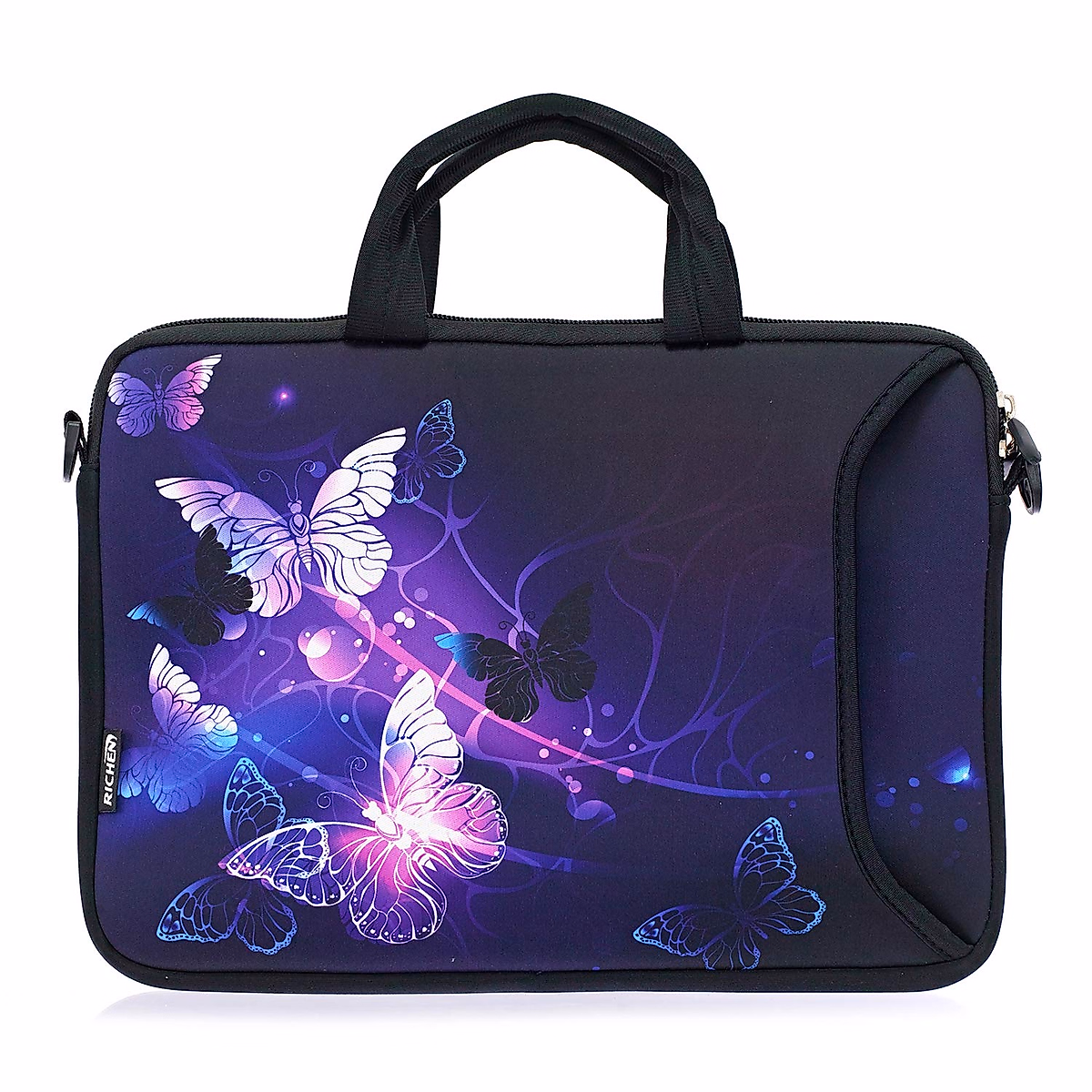 RICHEN 14 15 15.4 15.6 inch Laptop Shoulder Bag Notebook Handle Sleeve Neoprene Soft Carrying Travel Case with Accessories Pocket (14-15.6 inch, Butterflies)