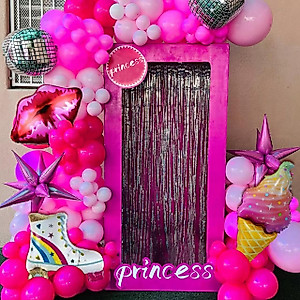 Holipardy Princess Pink Balloon Garland Arch Kit with Hot Pink Ice-cream Brust Star Disco Foil Balloons for Girls Lady Theme Party Birthday decorations