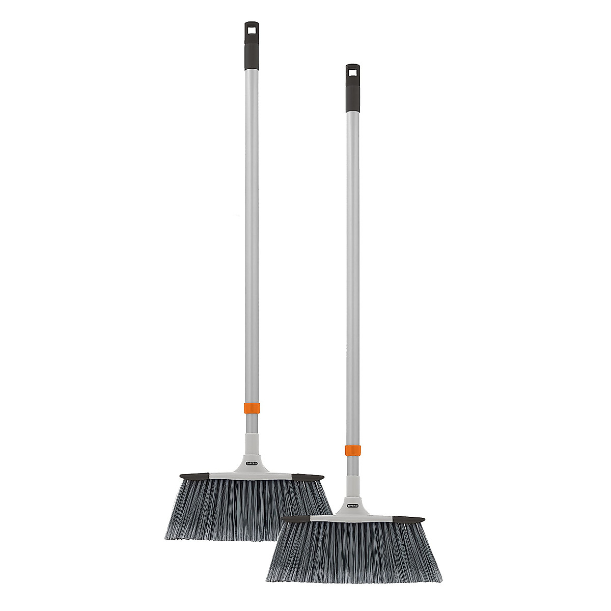 Slim Angle Broom, Heavy Duty Broom, Indoor Brom, Outdoor Angle Broom with Extendable Handle, Durable Collapsible Broom for Home, Kitchen, RV, Travel, Grey, 2 Pack, by Superio