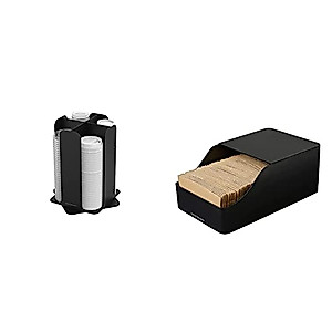 Mind Reader Cup and Lid Organizer Carousel, 4 Compartment, Black, 7.75 x 12 x 7.75 & Coffee Sleeve Storage Dispenser Organizer, Black 6 X 9.57 X 3.78