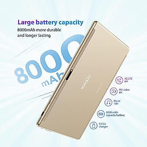 TOSCiDO Android 12 Tablet 10.1 Inch Tablets, 4GB RAM+64GB ROM+1TB Expand,8 Core CPU, 8000 mAh Battery,Bluetooth5.0, GPS,Wi-Fi -Gold