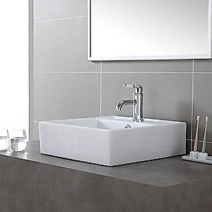 Kraus KCV-150-CH White Square Ceramic Sink and Pop Up Drain with Overflow, Chrome