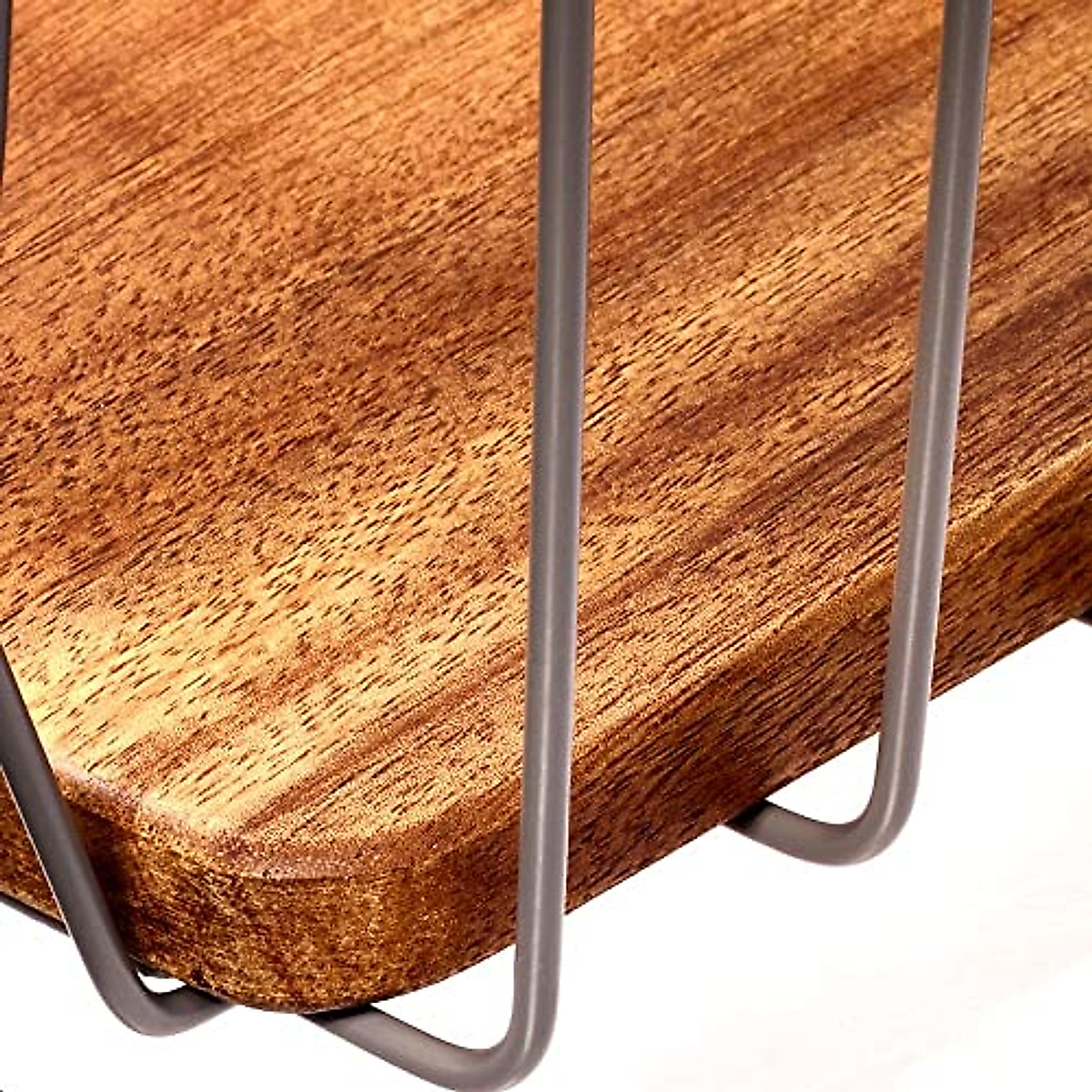 The Ría Safford Collection by iDesign Open Front Wire Basket with Acacia Wood, 12" x 12" x 12", Charcoal