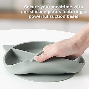 Andy Bear Suction Plates for Baby Silicone Plates Divided, Baby Led Weaning Supplies, Silicone Baby Plates for Toddler, Baby Dishes, BPA Free (Sage)