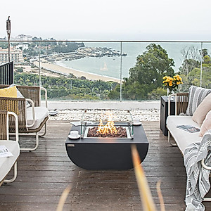 Aurora Concrete Fire Pit 34" x 34" Outdoor Patio Firepit Includes Lava Rocks Modern Fire Pits & Outdoor Fireplaces for Garden, Deck, Indoor & Outdoor Heating