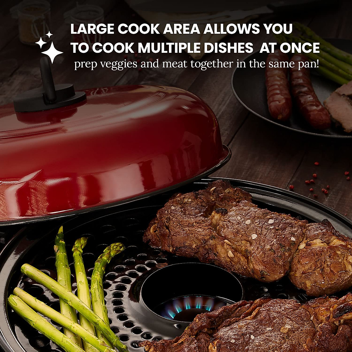 AsaTodo Indoor Smokeless Grill, Nonstick Stovetop Grill Pan and Plate for Inside Barbeques, Grills and Roasts, Easy to Clean Gas Stovetop Grill Plate and Pan, Perfect for Gas Stove Tops, Red