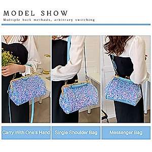 Lanpet Women Vintage Handbag Sequin Crossbody Shoulder Bag Kiss Lock PU Leather Messenger Tote Bag