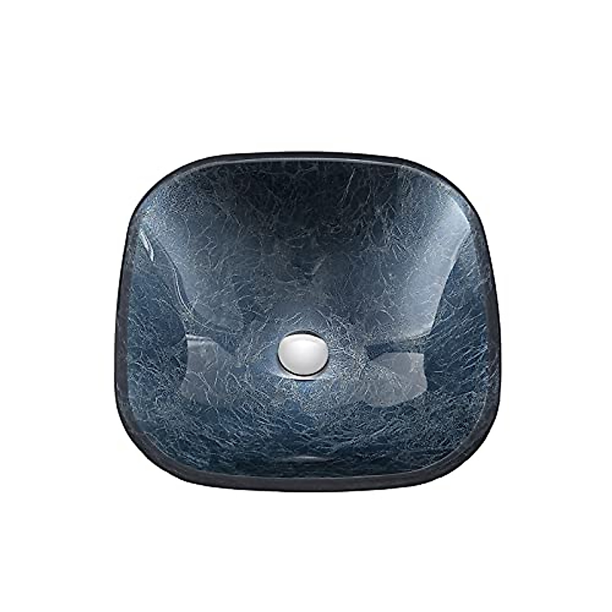 Bathroom Vessel Sink with Drain Combo, Countertop Bathroom Sink Bowl Tempered Glass Vanity Sink Bowl On the Top Navy Blue Vessel Bowl Sink, Does Not Include Faucet,Oval (Square Oval)
