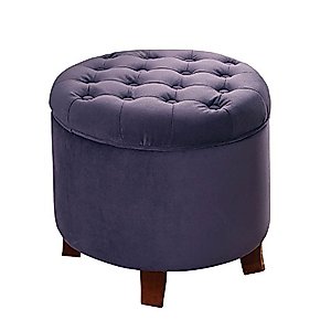 HomePop Velvet Tufted Round Storage Ottoman with Removable Lid, Purple