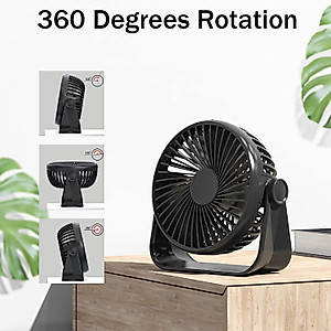 TriPole Small Desk Fan 3 Speeds Strong Airflow USB Fan 360°Rotation Mini Fan Portable Personal Fan, 5-inch Table Fan for Bedroom Office Home Outdoor Camping, 3.6ft Cable, Black