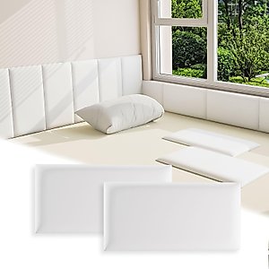 Umedol 3D Anti-Collision Wall Padding for Kids, White Peel and Stick headboard Pack of 4 Panels Sized 7.8" x 15.7", Self-Adhesive headboard Panels for Wall, Bedroom/Living Room Upholstered Wall Panel