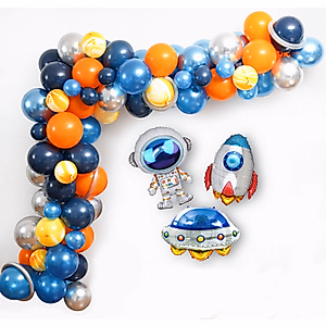 Outer Space Balloon Garland Kit, 88Pcs Universe Space Planets Party Balloon Garland Kit Included UFO Rocket Astronaut Balloons for Kids Birthday Party Decorations