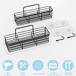 AIAIWAN 2 Pack Shower Caddy, Shower Caddy Shelf with Hooks Storage Rack Organizer Adhesive Stainless Steel Without Drilling for Bathroom, Dorm and Kitchen